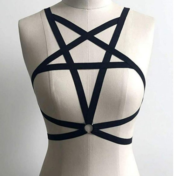 Intimates & Sleepwear | Black Strappy Star Harness Bralette Os | Poshmark